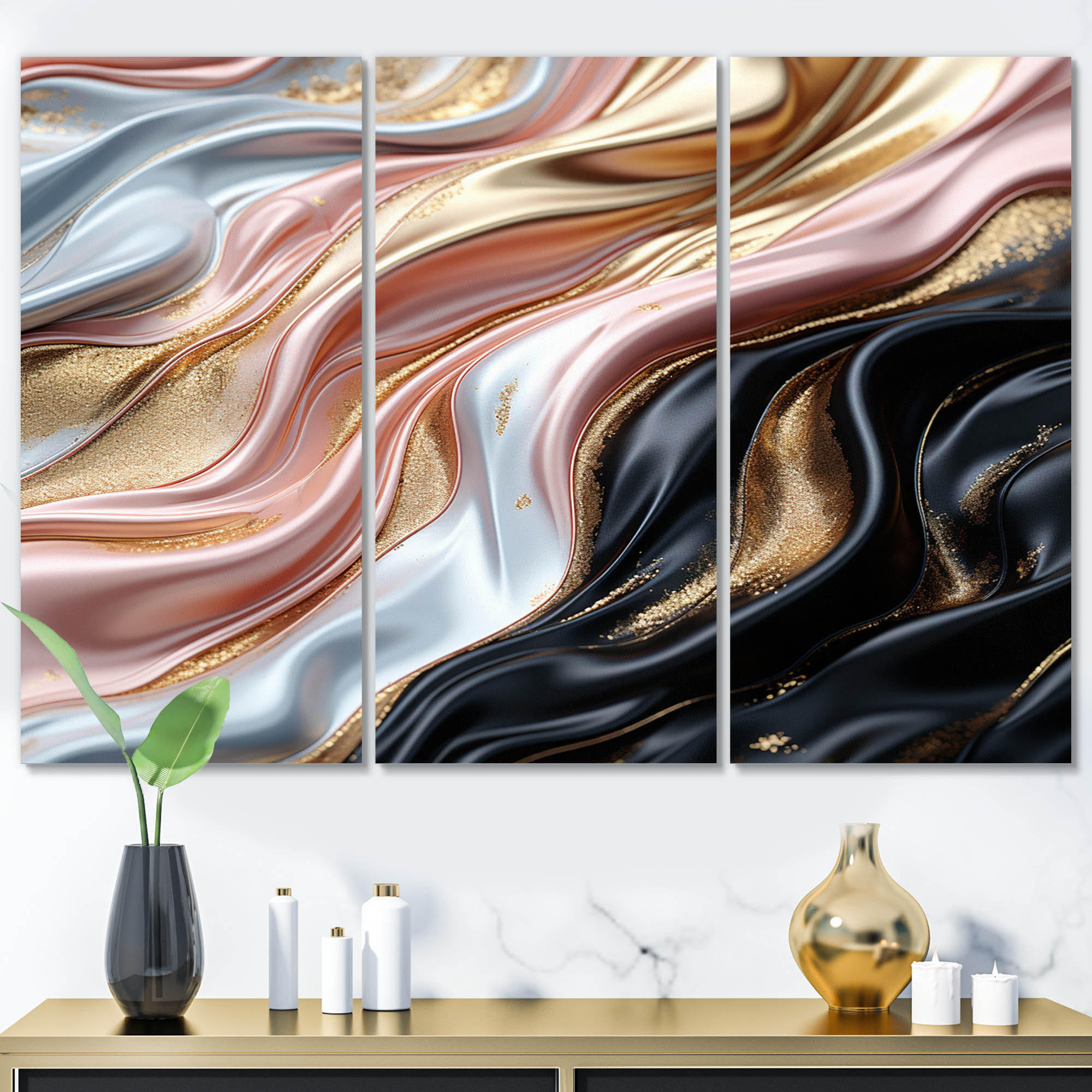 Mercer41 Liquid Art In Motion In Gold Pink Black And Blue - Abstract ...